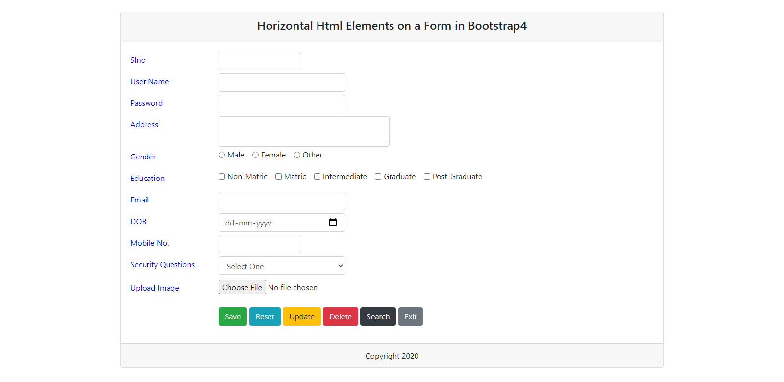 Form in Bootstrap4 Bootstrap4 Normal Vertical and Horizontal Forms