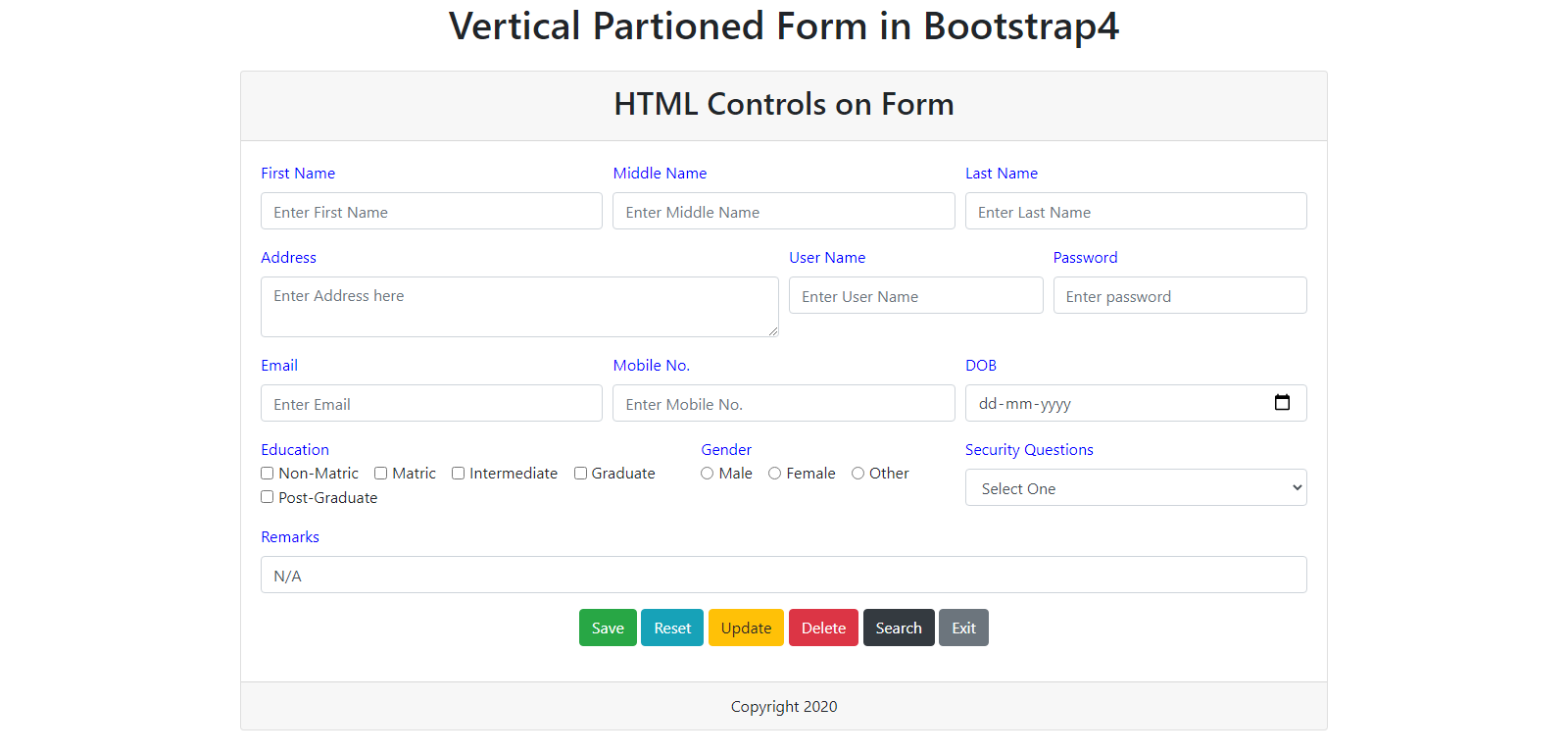 Form in Bootstrap4 Bootstrap4 Normal Vertical and Horizontal Forms